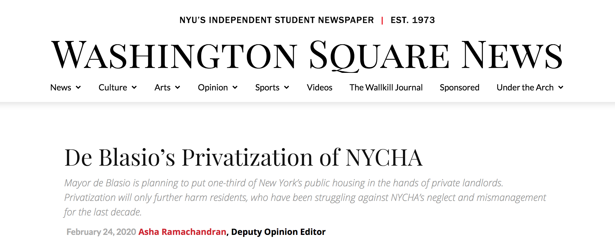 NYU student newspaper publishes editorial critical of RAD, finding that ...